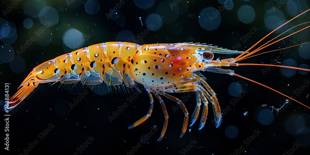 In the underwater habitat, a lively prawn, showcasing the beauty of ...