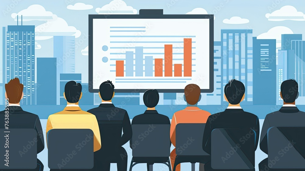 Speaker Giving Speech with Graph Charts Against Cityscapes in a ...