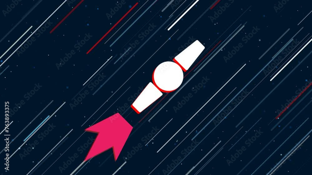 Wristwatch symbol flies through the universe on a jet propulsion. The ...