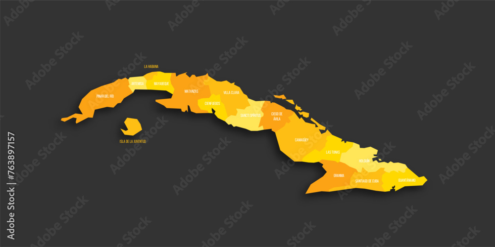 Cuba political map of administrative divisions - provinces. Yellow ...