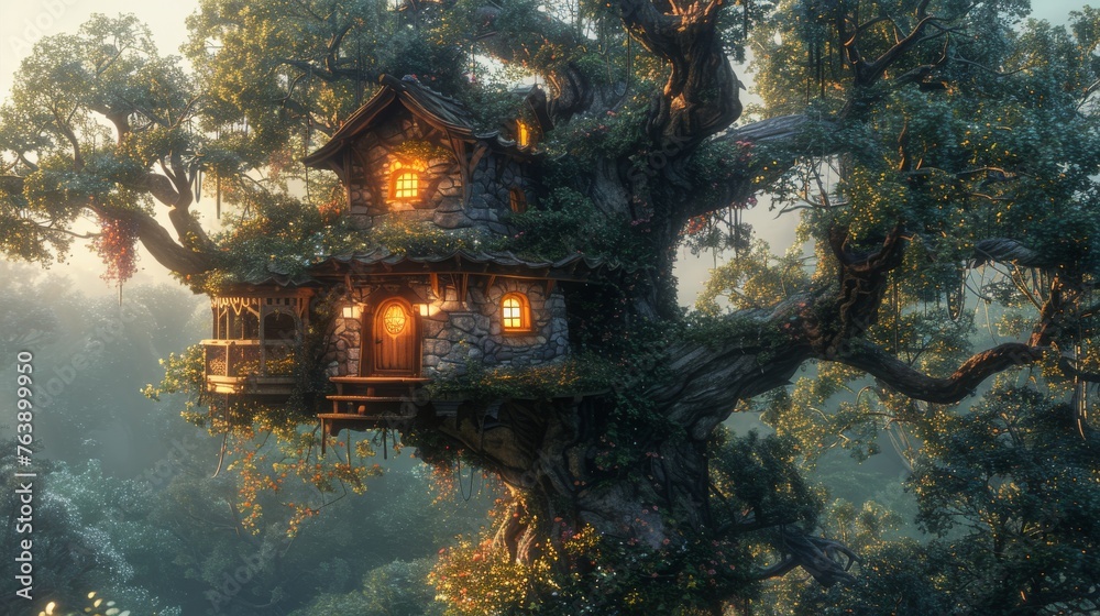 In this image you can see a fantasy tree house that is part of a ...