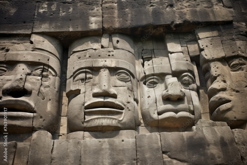 The carvings on the faces of the giant Olmec heads in La Venta, Mexico ...
