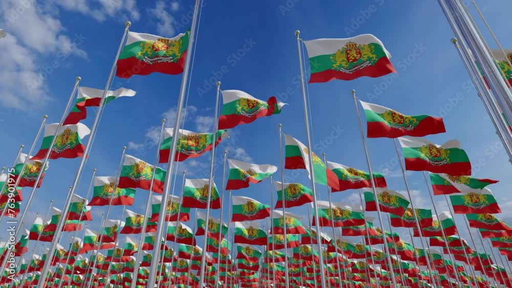 Flags of Bulgaria with Coat of Arms. 3D Rendering. Bulgaria national ...