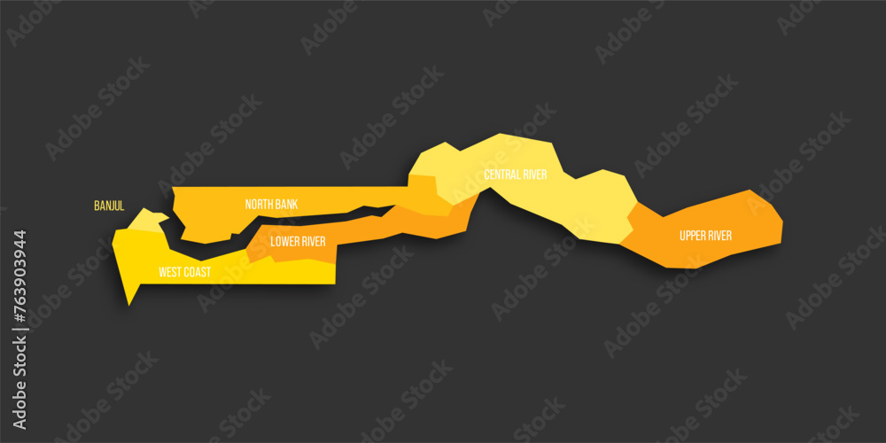 The Gambia political map of administrative divisions - regions and city ...