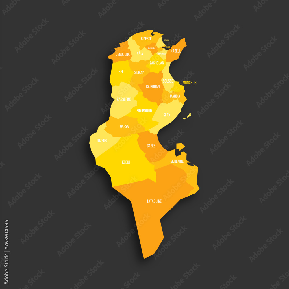 Tunisia political map of administrative divisions - governorates ...