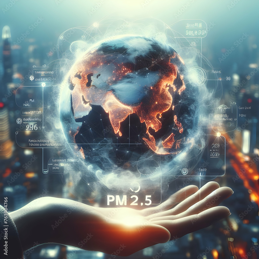 Real Photo photo stock mood theme as PM2.5 Concept for Global Warning Concept as A digital globe ...