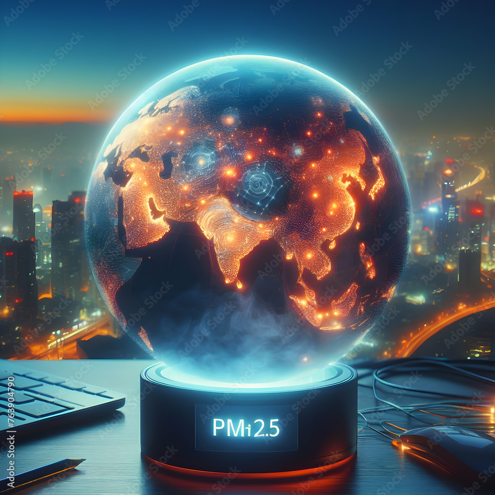 Real Photo photo stock mood theme as PM2.5 Concept for Global Warning Concept as A digital globe ...