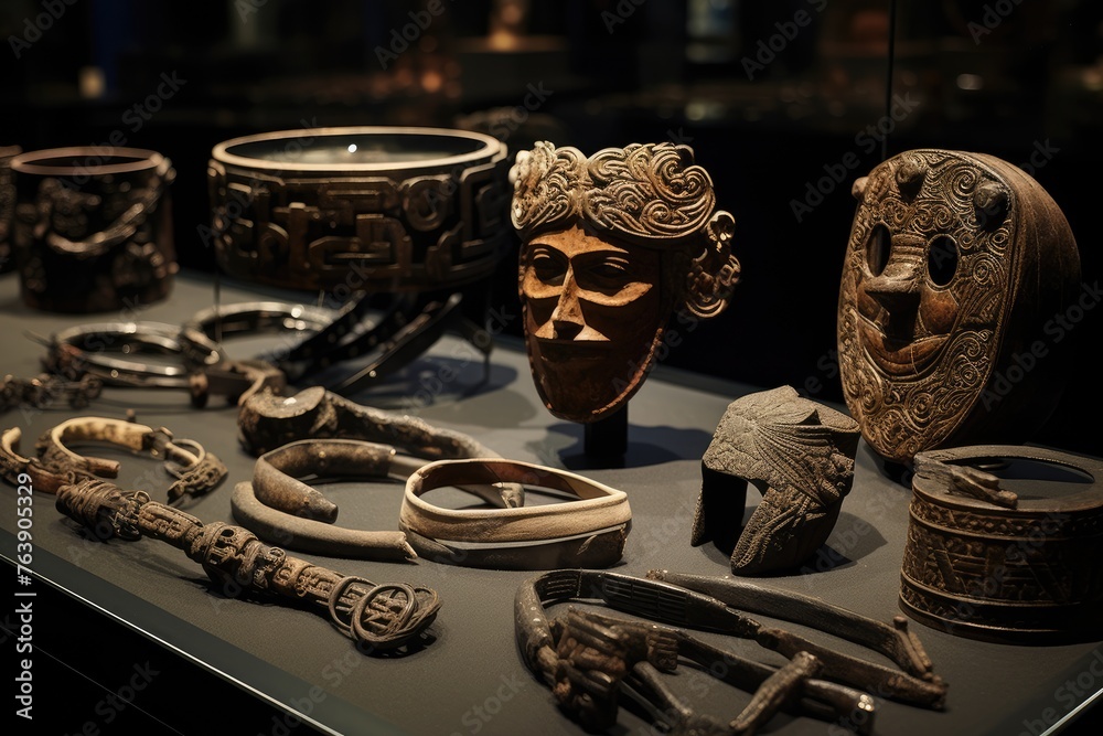 A detailed shot of the preserved Viking artifacts in the National ...