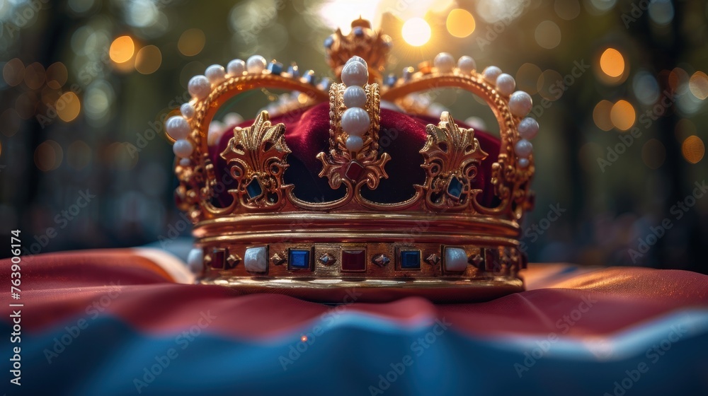Foto de he Dutch Kingdom flag with an elegant golden crown overlay ...