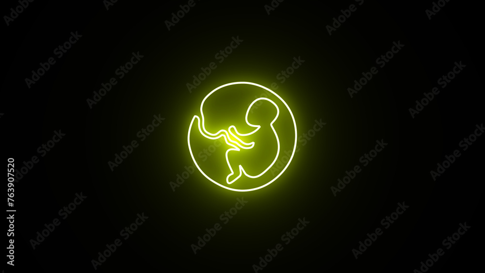 ภาพประกอบสต็อก Glowing baby and a placenta in the womb. Bright neon ...