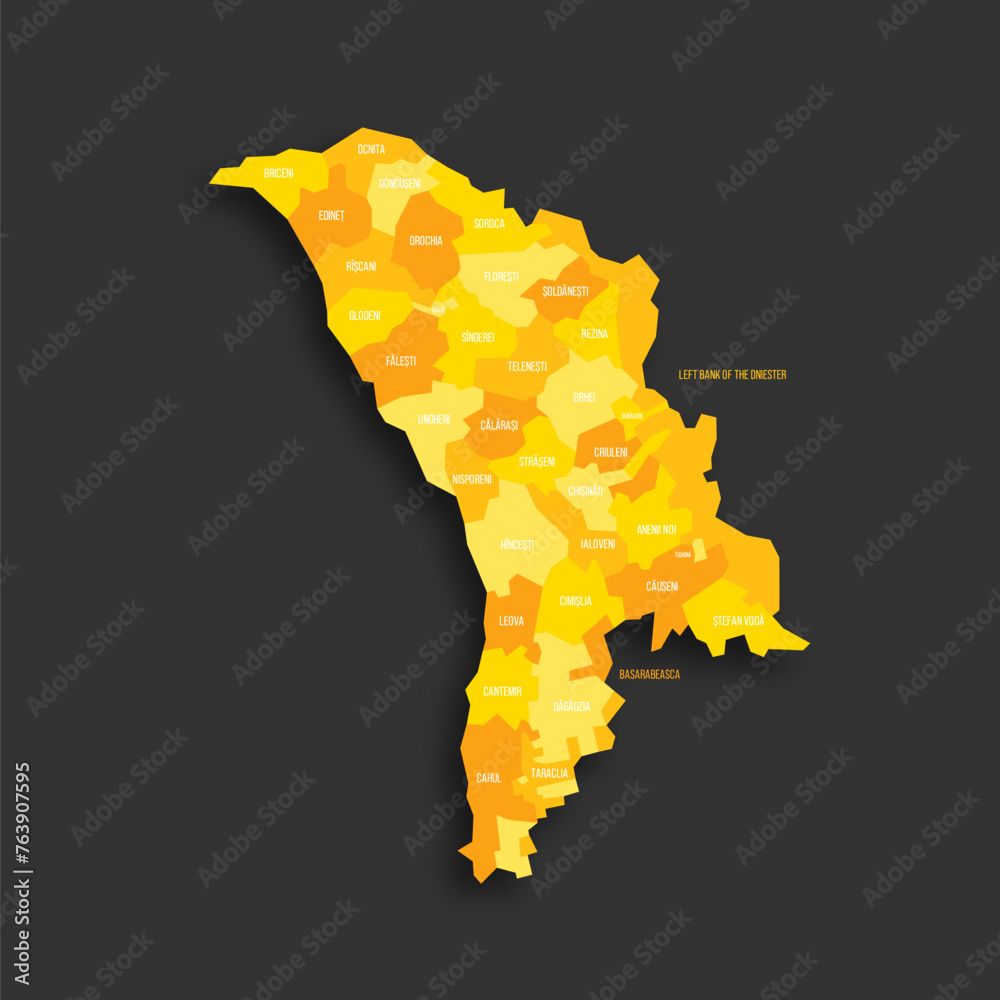 Moldova political map of administrative divisions - districts ...