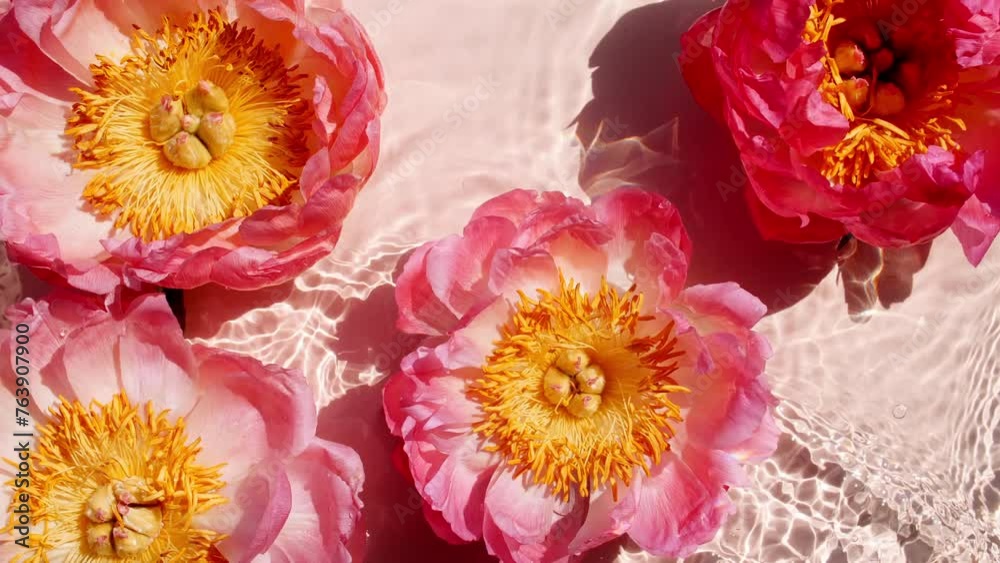 Beautiful pink Peony background on Water Surface and Diverging Circles ...