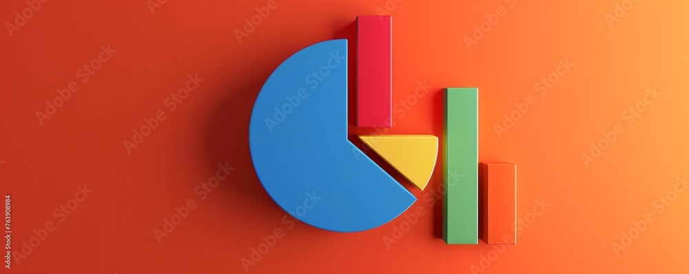 Colorful statistics bars in a circle shape on an orange background ...