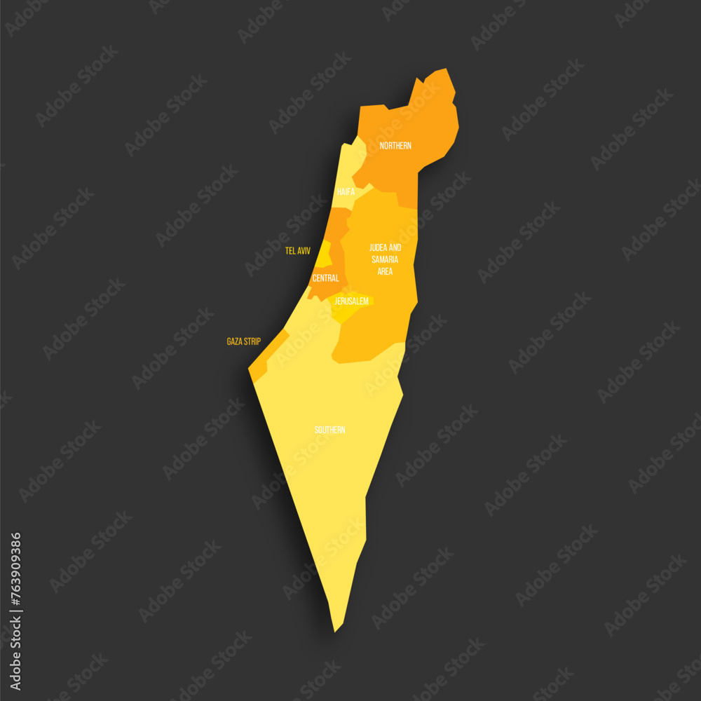 Israel political map of administrative divisions - districts, Gaza ...