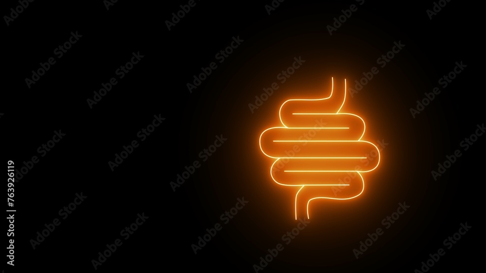 Neon glowing Intestine human icon. Neon healthy digestion logo, healthy ...