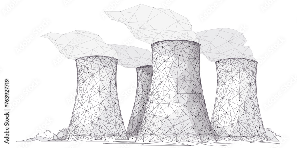 Nuclear power plant sketch. Isolated abstract polygonal nuclear reactor ...