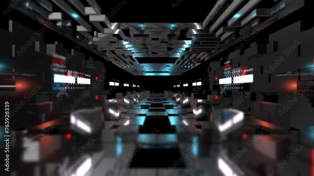 one point perspective exploration in the futuristic mechanical chamber ...