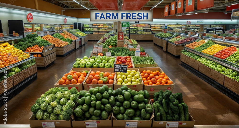 Large department grocery store section filled with fresh fruits and ...