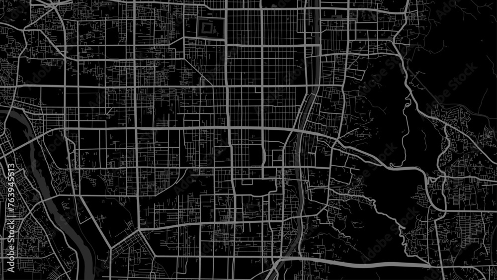 Kyoto map, Japan. Grayscale city map, vector streetmap. Stock Vector ...