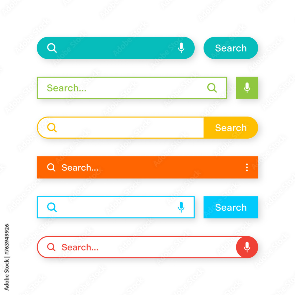 Colorful search bar templates. Internet browser engine with search box ...