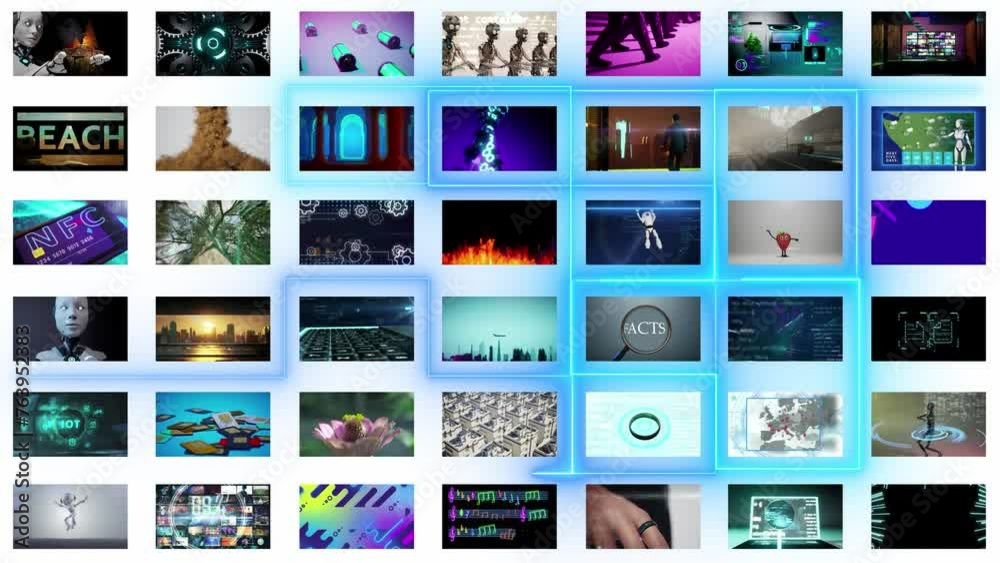 video collage background animation. Futuristic theme with robots ...