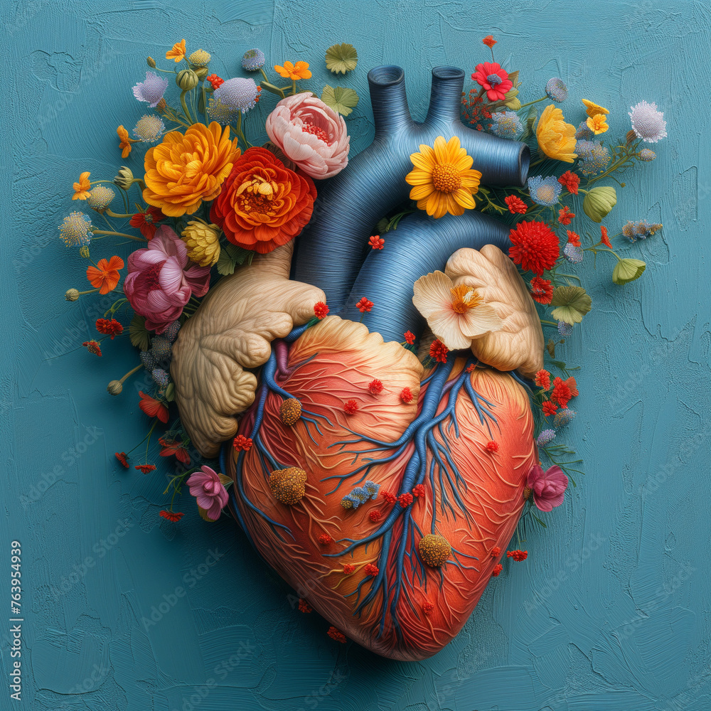 Human heart with flowers, love and emotion concept, good hearted person ...