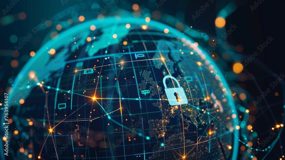 Global network security concept, featuring an Earth with glowing ...