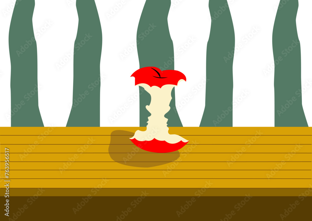 Two face profile view. in an Apple Optical illusion. Human head make ...