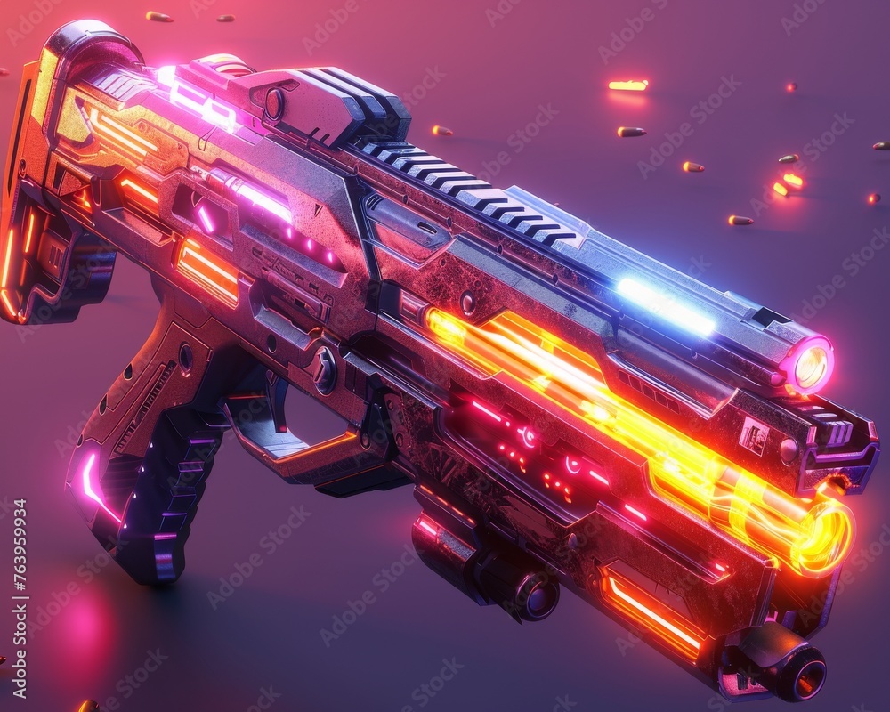 Design a vibrant neon light weapon for game assets featuring a ...