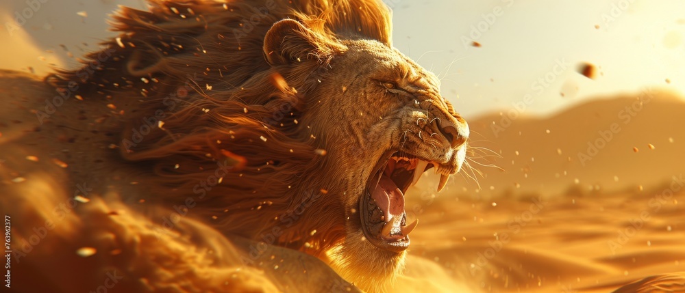 Lion Roar echoes as the Pride Leader asserts dominion over the desert a ...