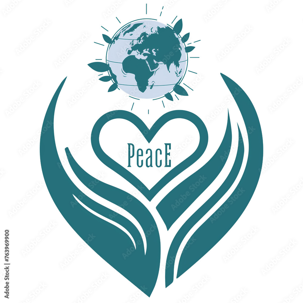 Planet earth safely held by a heart of peace and two symbolic hands ...