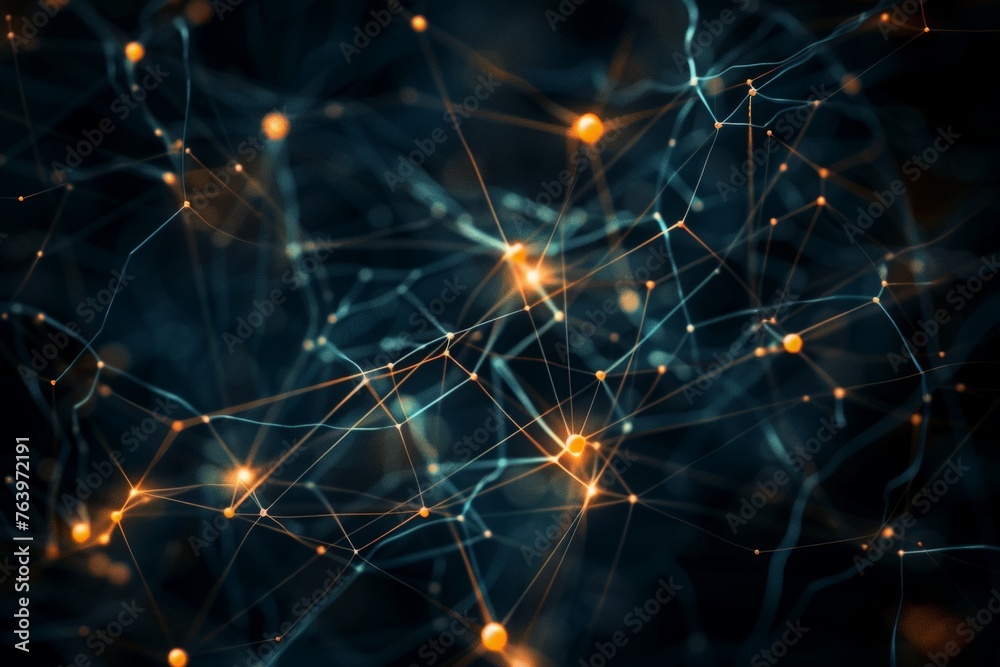 Dark background illuminated by glowing lights and lines forming an ...