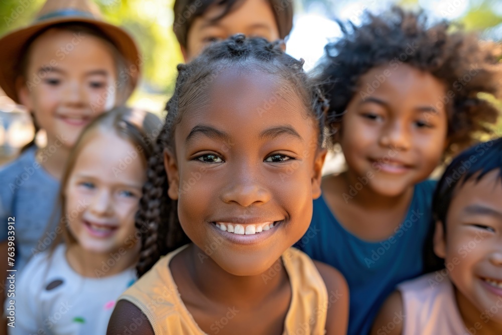 Happy multiethnic children at school together, children's day concept ...