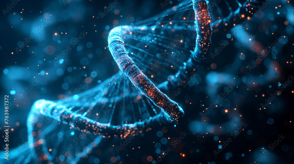 Healthcare and medical science technology with wireframe DNA. analysis ...