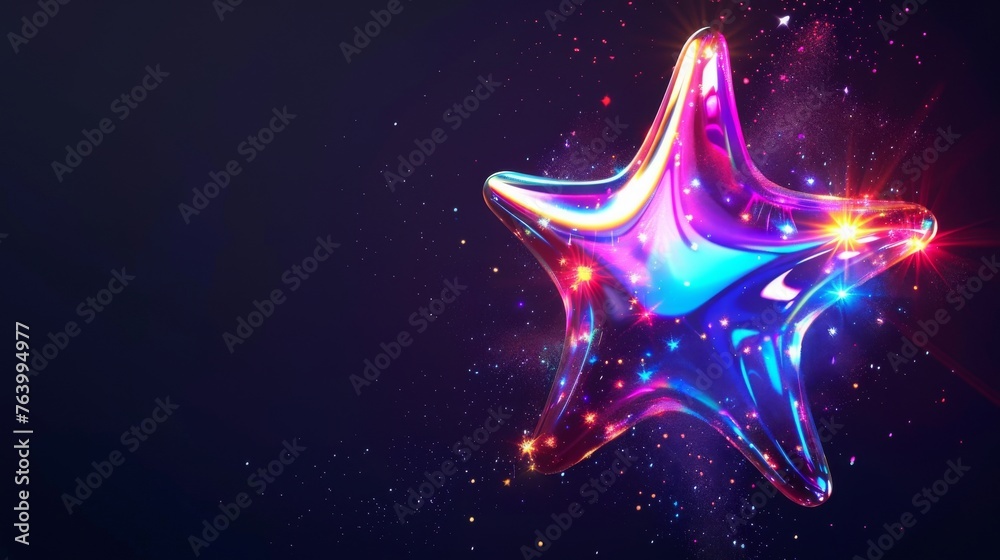 Flying or falling star in 3D in a futuristic y2k style. Render 3D ...