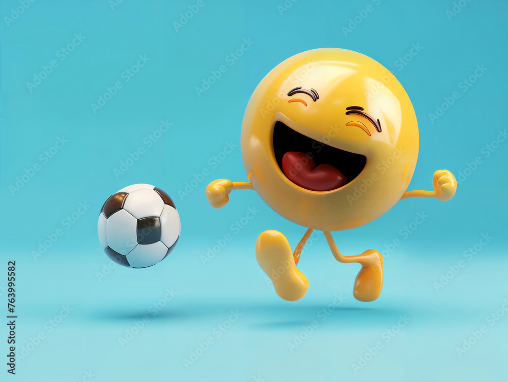 3d emoji playing football emoticon symbol icon on blue background Stock ...