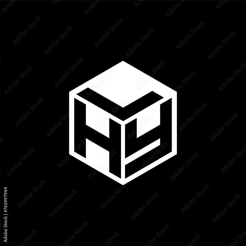 HYL letter logo design with black background in illustrator, cube logo ...