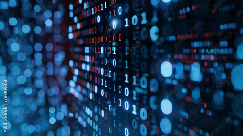 Matrix Of Glowing Binary Code Numbers Symbolizing Data Computing And Cyber Technology Tech