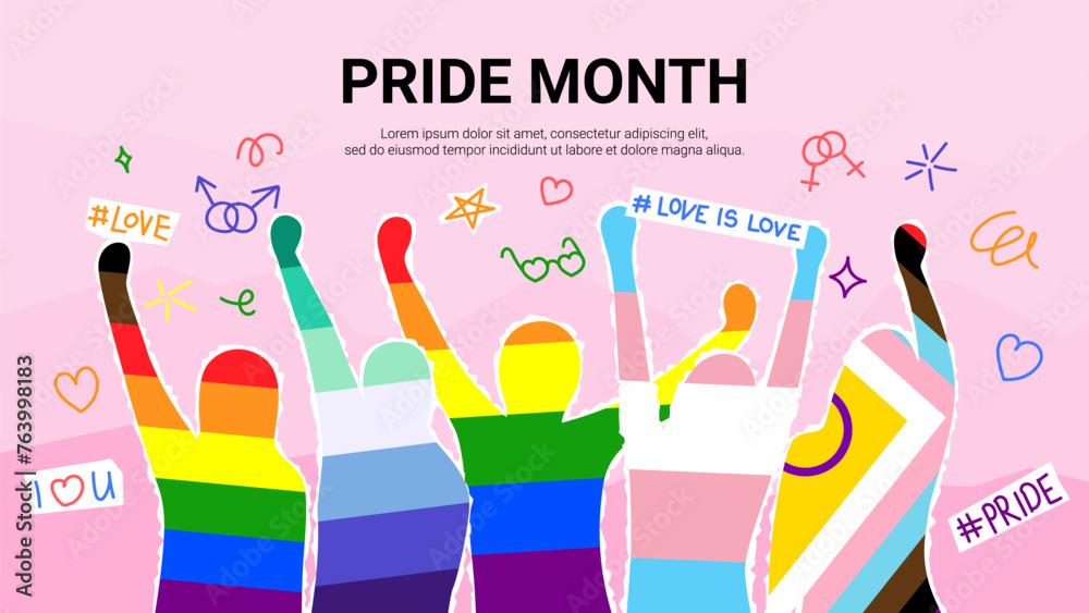Pride Month collage concept. Vector illustration with paper silhouettes ...