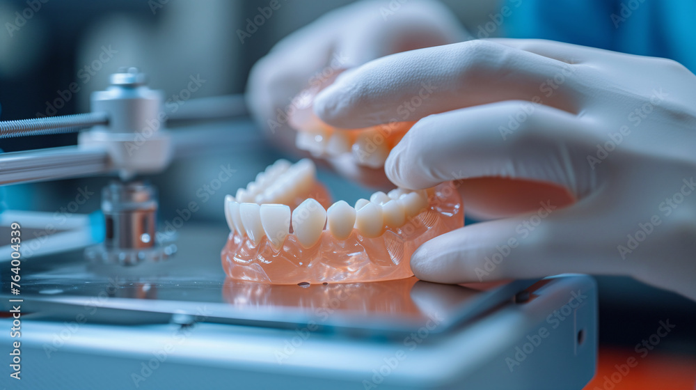 Dental Prosthetics Printing: A dentist using a 3D printer to create ...