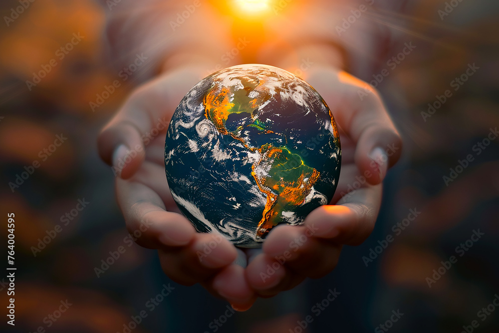 The natural planet earth is in the hands of man as a symbol of ...