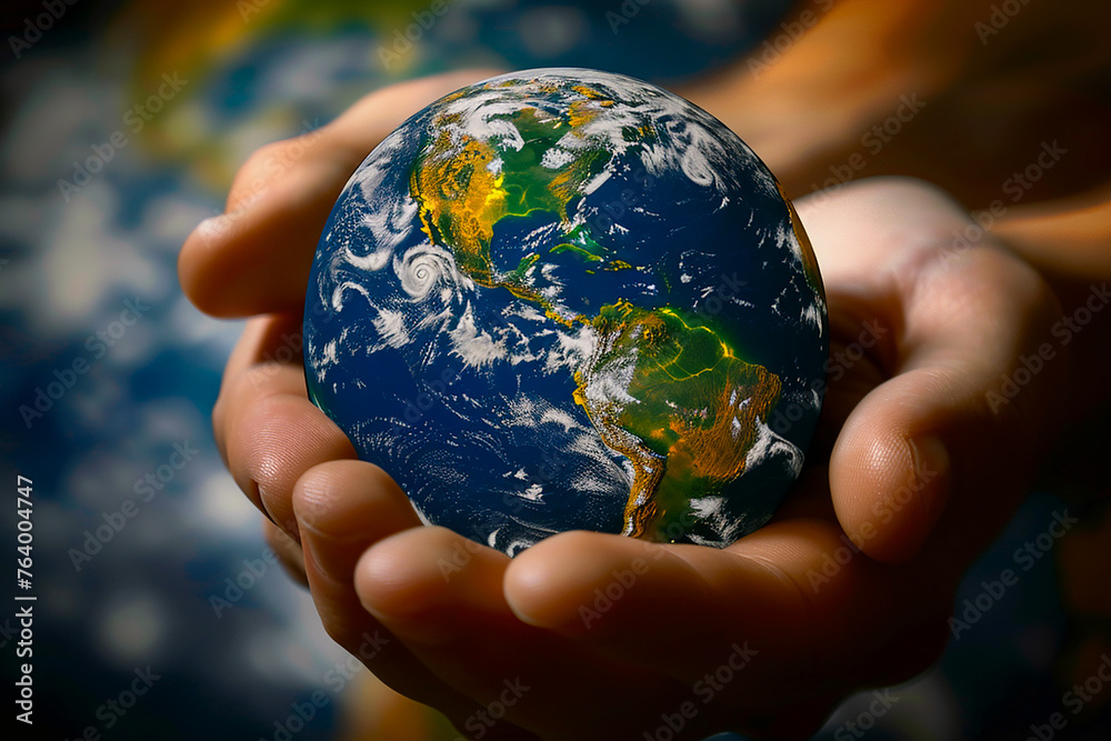 The natural planet earth is in the hands of man as a symbol of ...