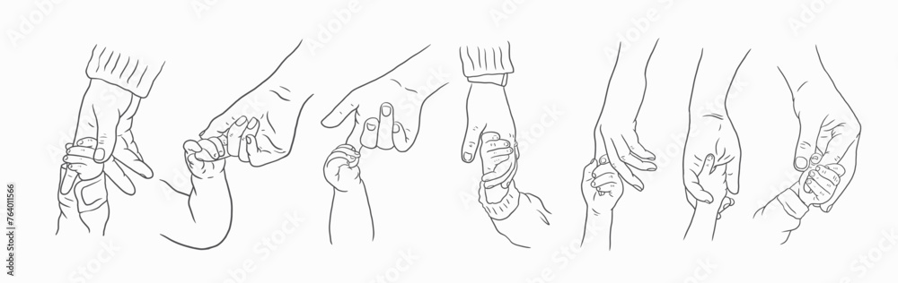 Hand drawn mother and baby holding hand line art, mother and baby hand ...