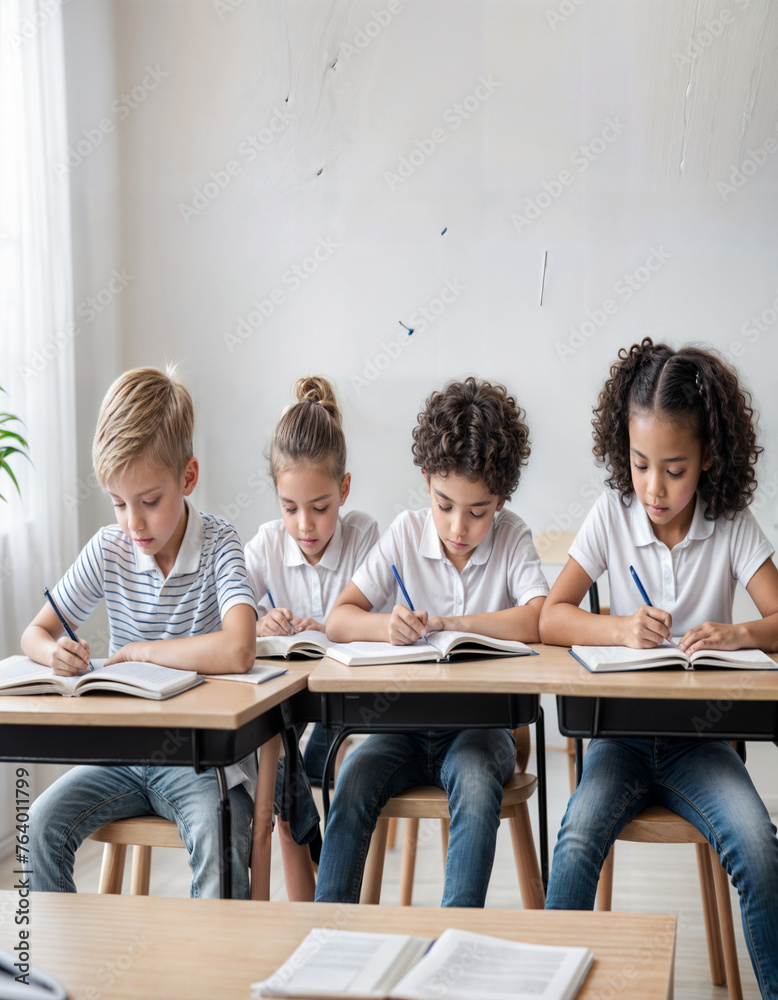 Children taking classes and studying at school, handwriting Stock Photo ...