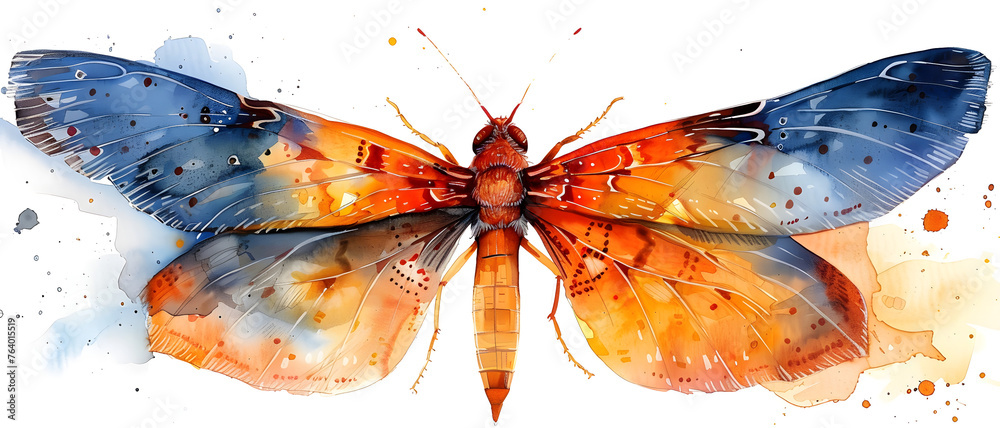 Striking watercolor of a moth combining warm colors and cool tones with ...