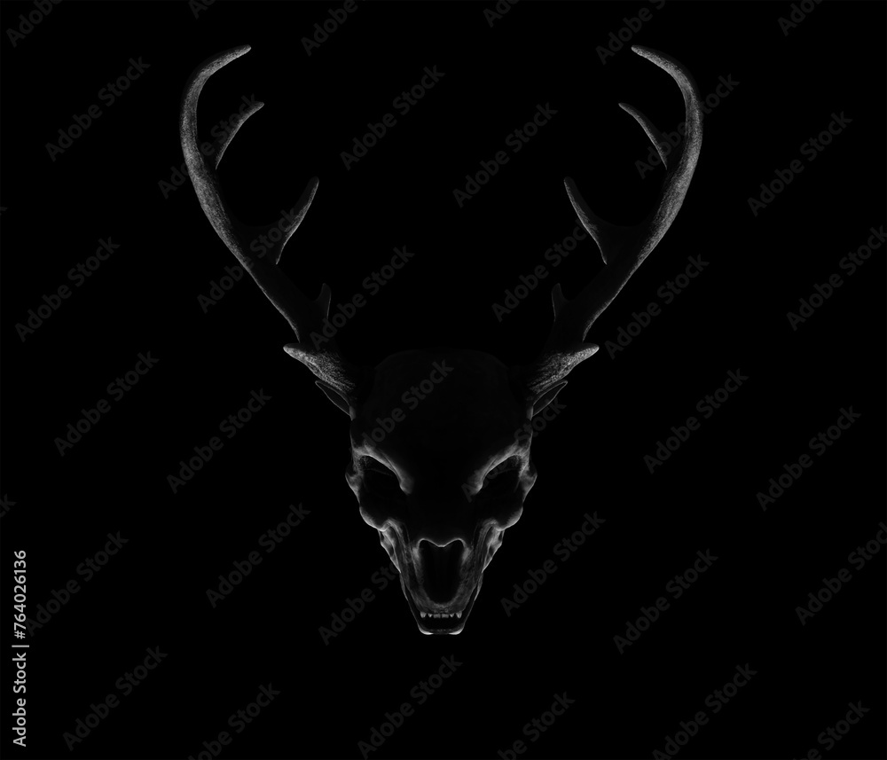 Digital Illustration of a sinister animal skull with antlers or a ...