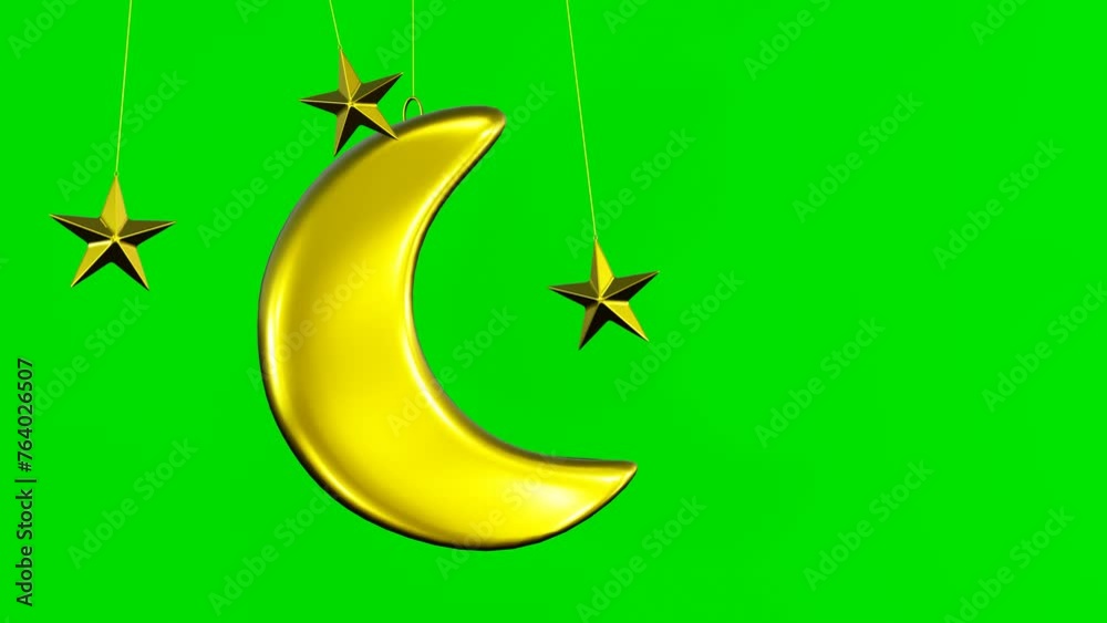 Islamic green screen background with hanging stars and crescent moon 4k ...