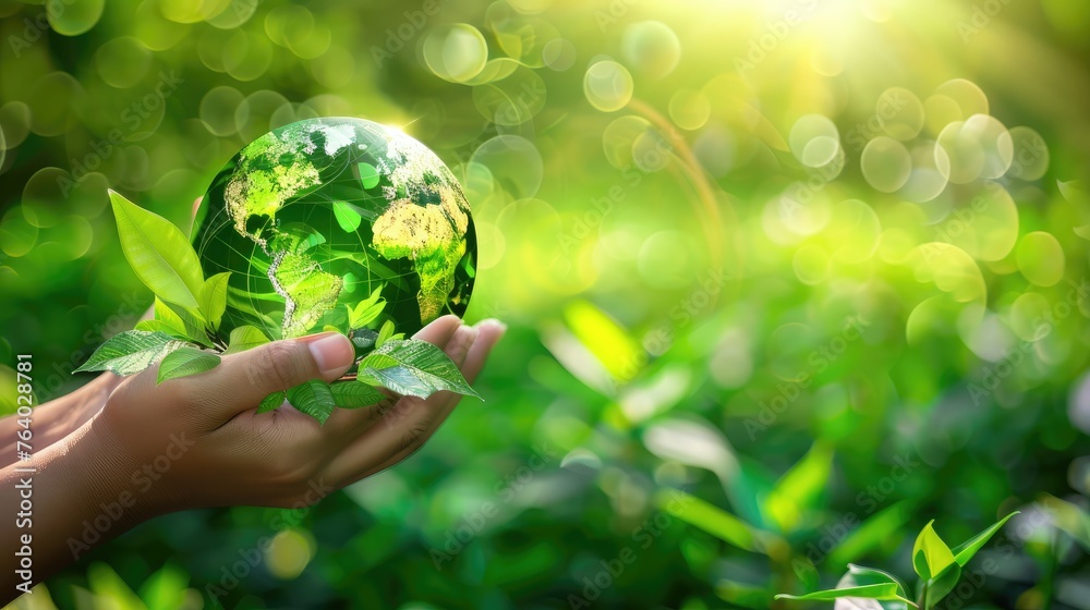 Environment Earth Day In the hands holding green earth on Bokeh green ...