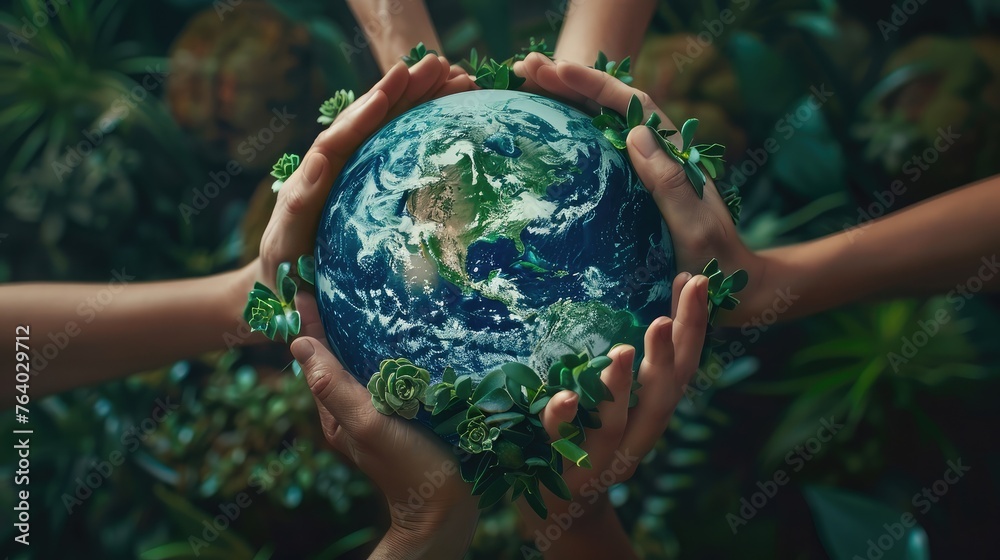 World Earth Day Concept.Hands of People Embracing green earth. Green ...