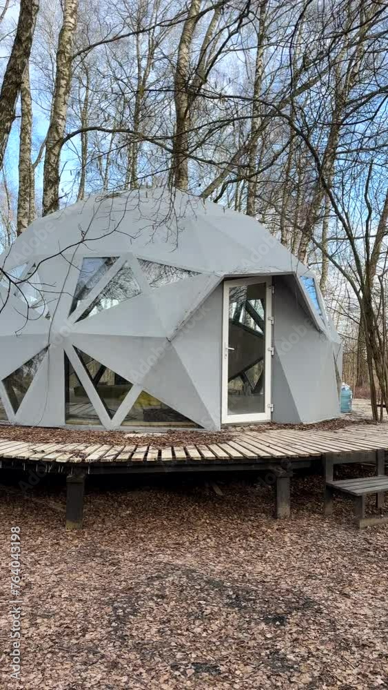 Glamping Domes in campsite in forest. Geodesic Dome House. Glamping ...